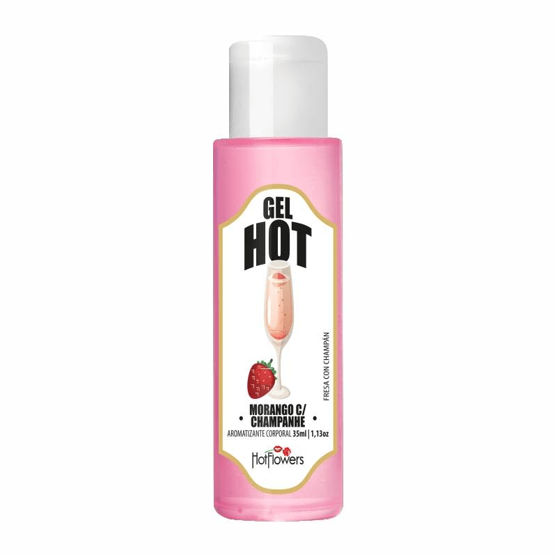 Gel Aromatizante para Sexo Oral que Esquenta Gel Hot Sabor de Morango com Champanhe Hot Flowers ...